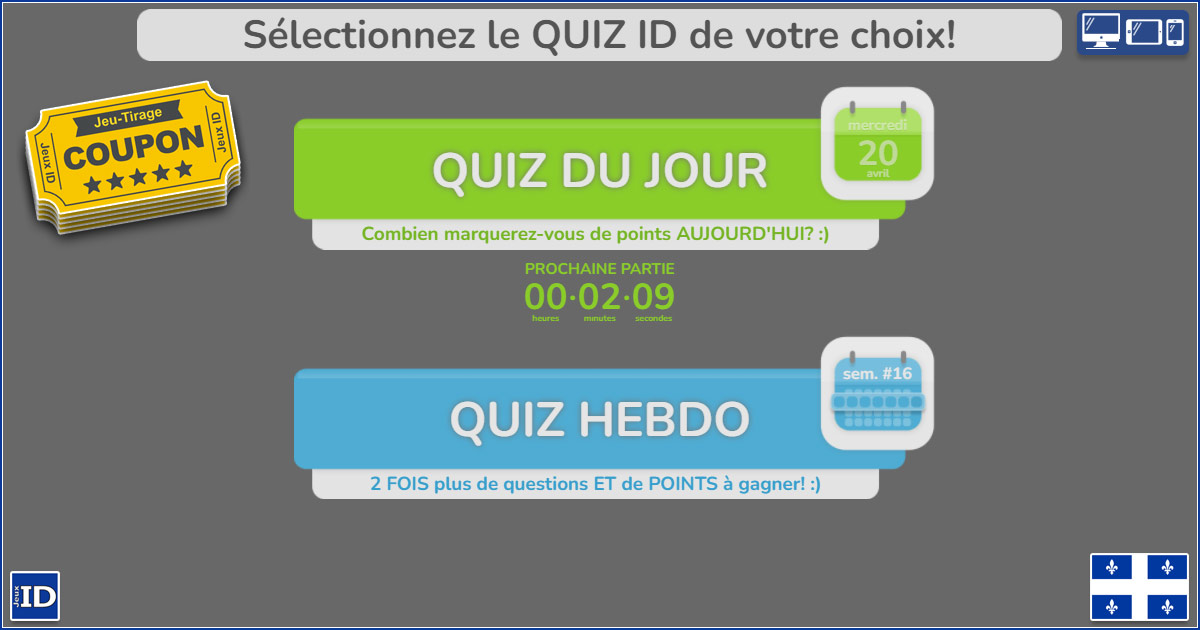 Quiz ID | Un quiz à chaque jour avec coupons de tirage à gagner!